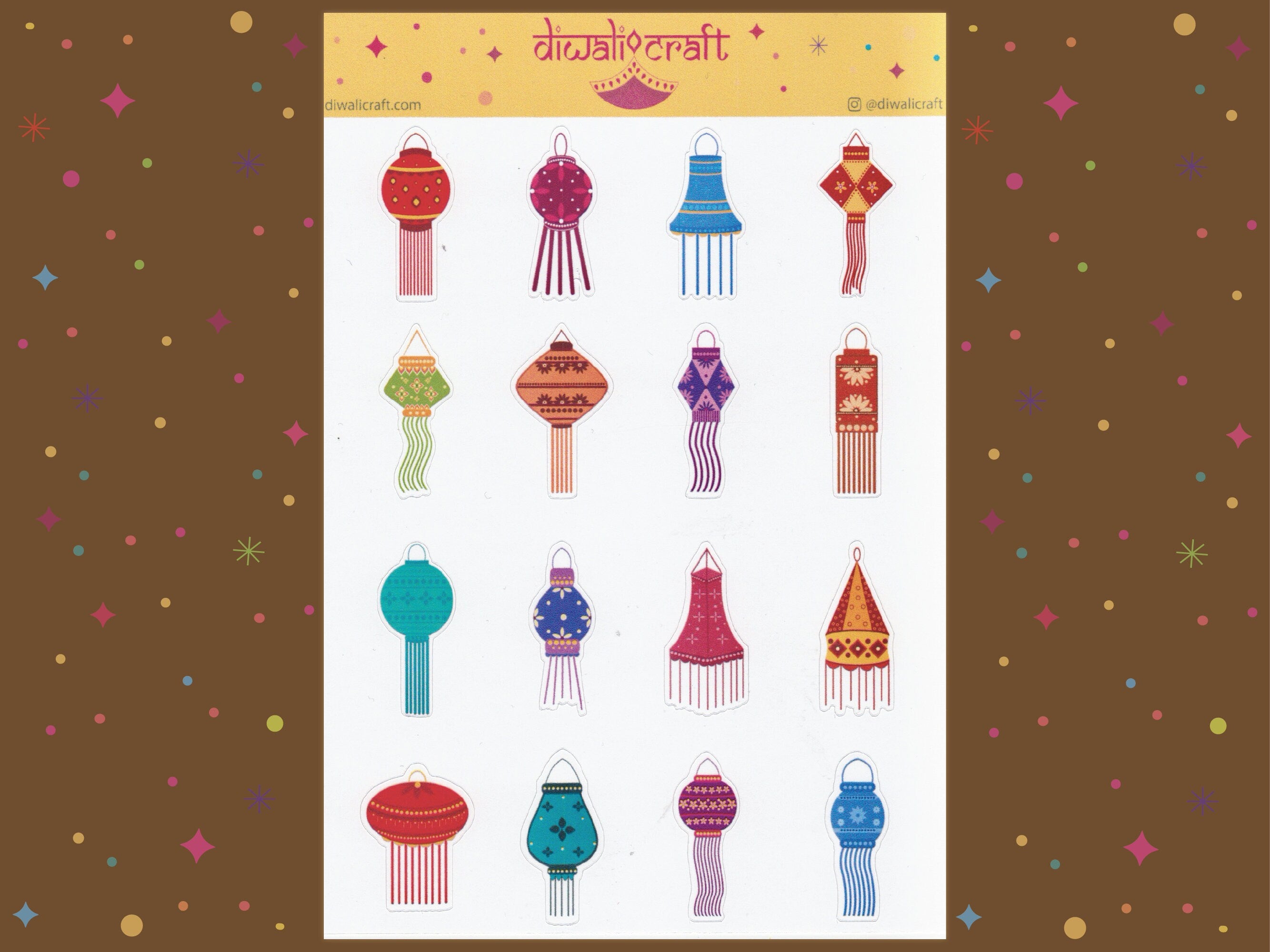 Diwali Stickers - Lantern - 12 stickers on 1 sticker sheet – CraftUtsav